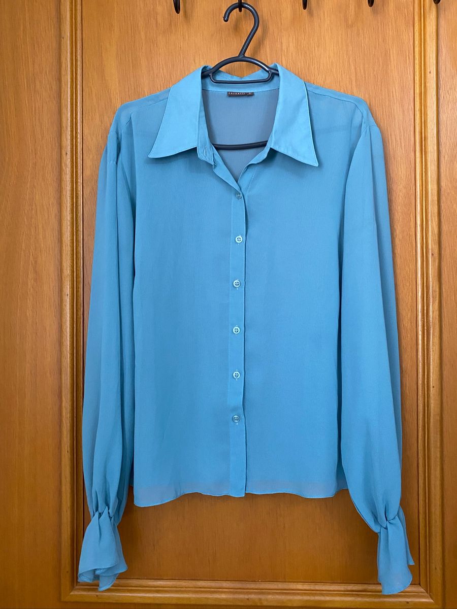 Camisa Azul Água com Manga Fofa | Camisa Feminina Cortelle Usado ...