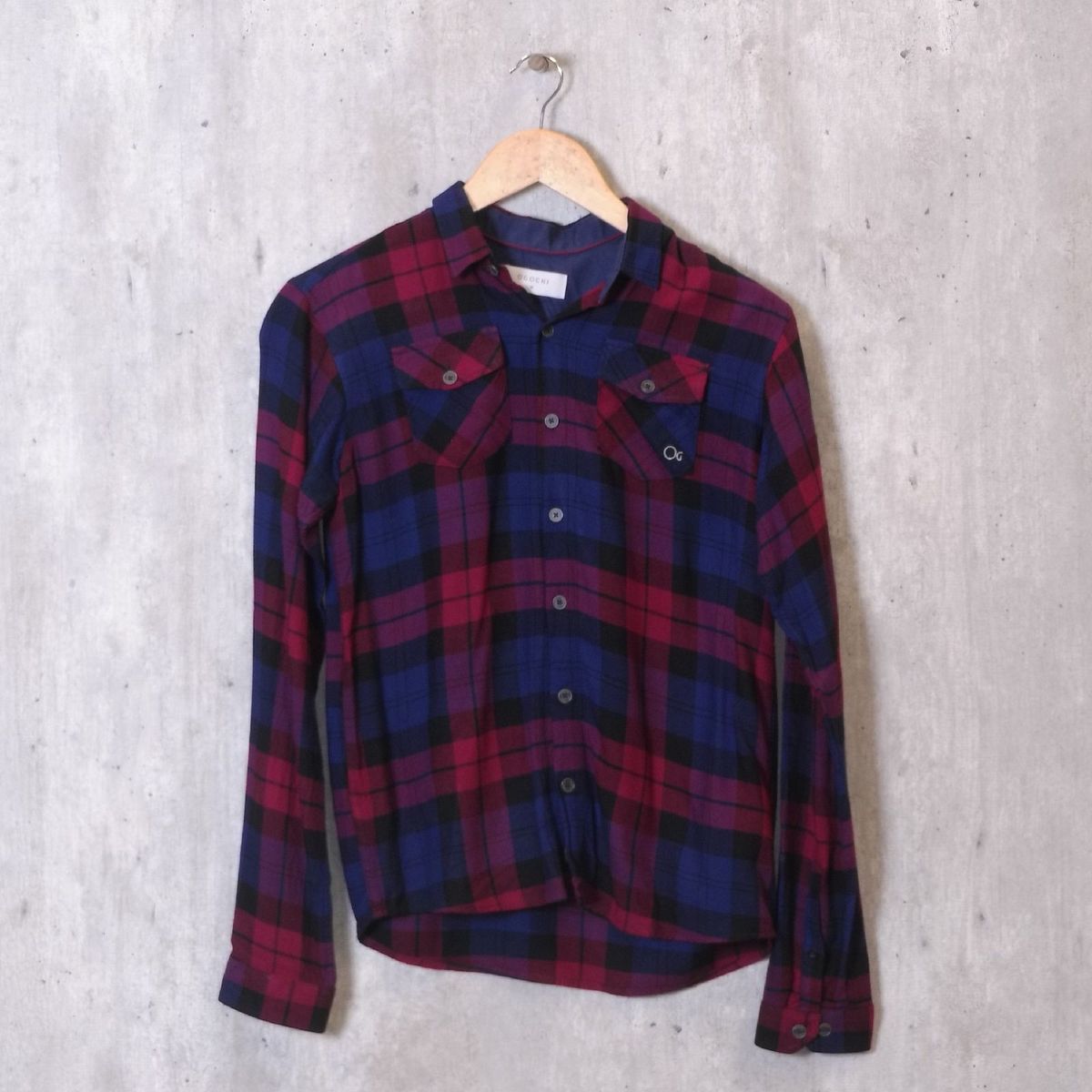 Camisa Azul Escuro e Roxa Manga Longa Estampa Xadrez Ogochi | Roupa ...