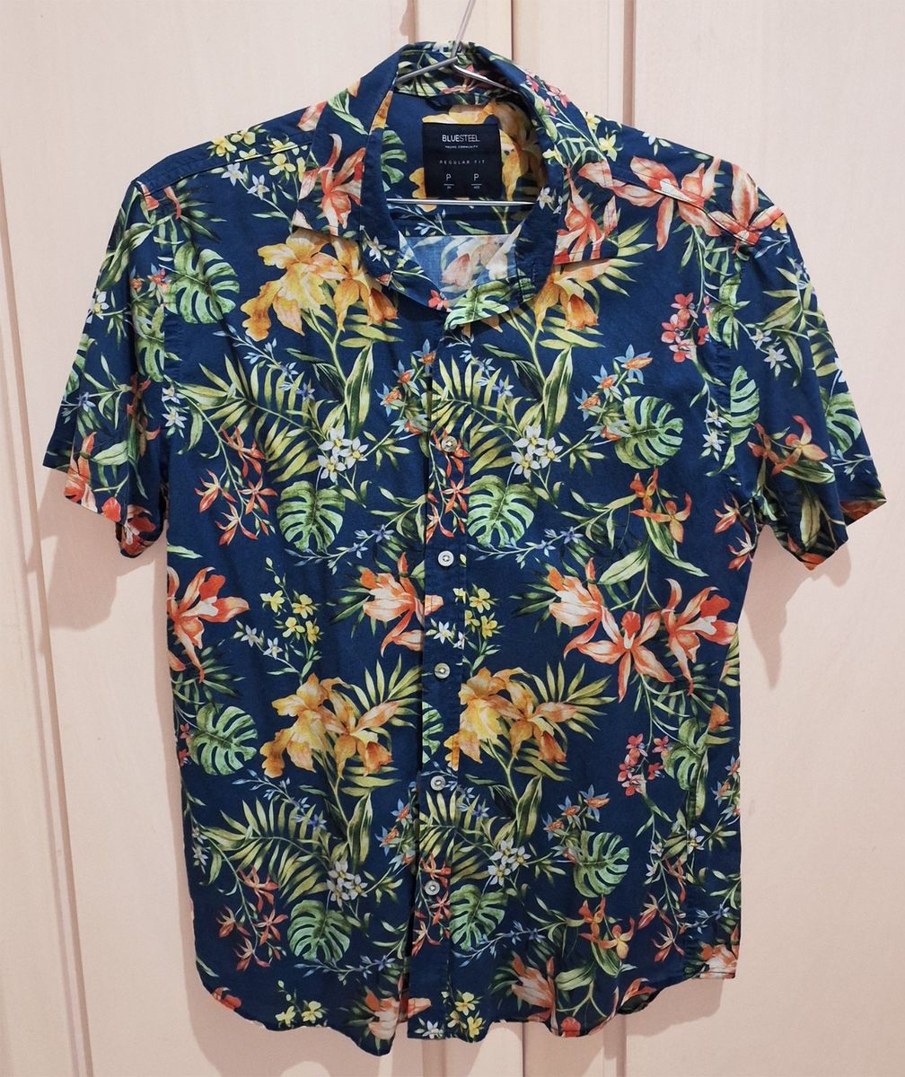 Camisa de Botão Florida Azul | Camisa Masculina Renner Blue Steel Usado ...