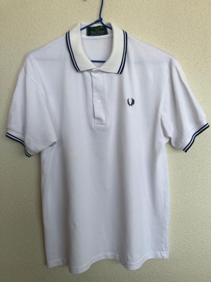 Camisa Fred Perry Nova e Original Branca e Azul Skin Mod Oi Punk ...