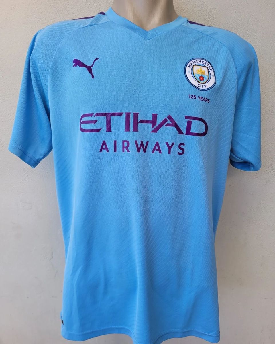 Camisa Manchester City Inglaterra Masculina Home Azul Casa Original ...