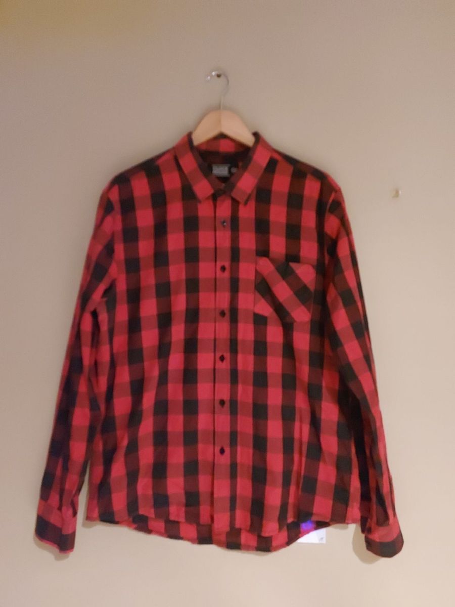 Camisa Manga Longa Xadrez Vermelho/preto Tam Gg 100% Algodão sem ...