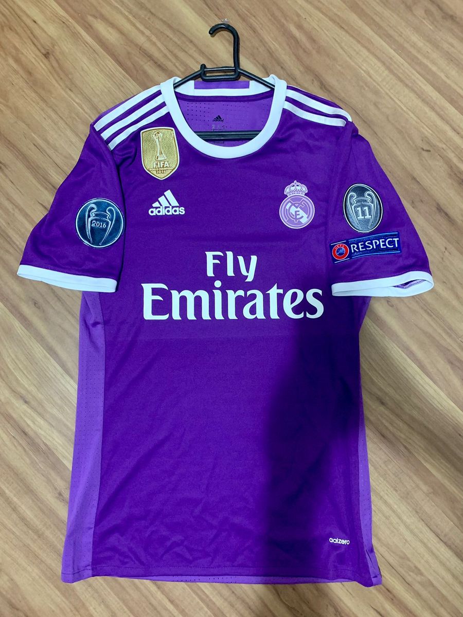 Camisa Real Madrid 2016 Roxo - Edição Especial com Patches Campeã da ...