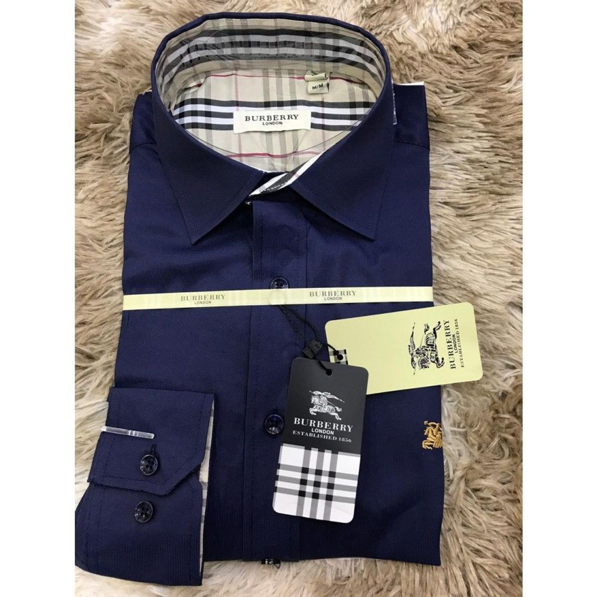 Camisa Social Burberry Original Azul Marinho | Camisa Masculina ...