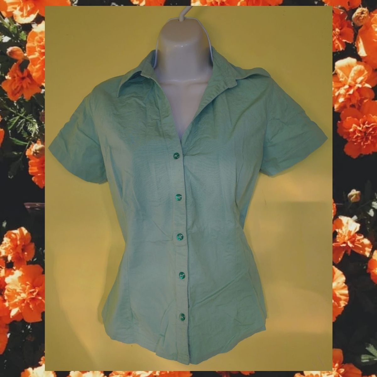 Camisa Social Feminina Verde Manga Curta | Blusa Feminina Nunca Usado ...