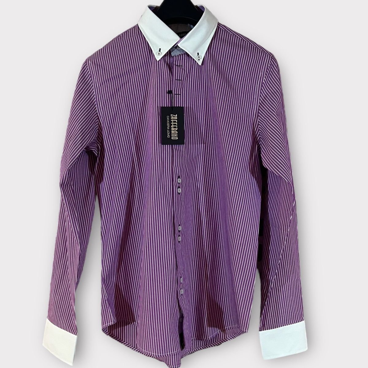 Camisa Social Italiana Zafferano Masculina Slim Fit Roxa Listrada 100% ...