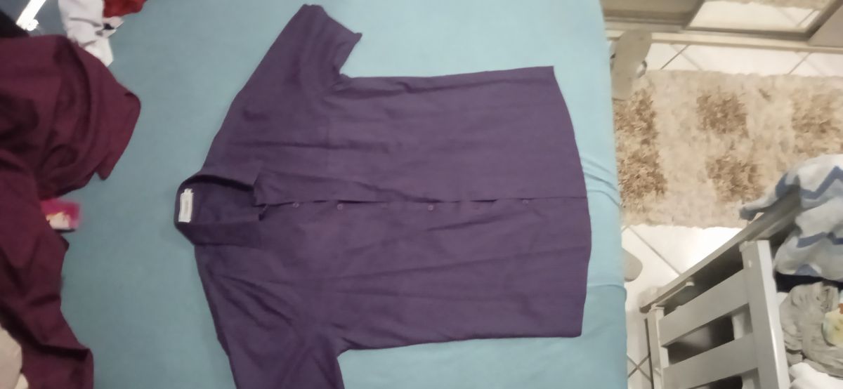 Camisa Social Manda Curta Roxa | Produto Masculino Usado 86705681 | enjoei