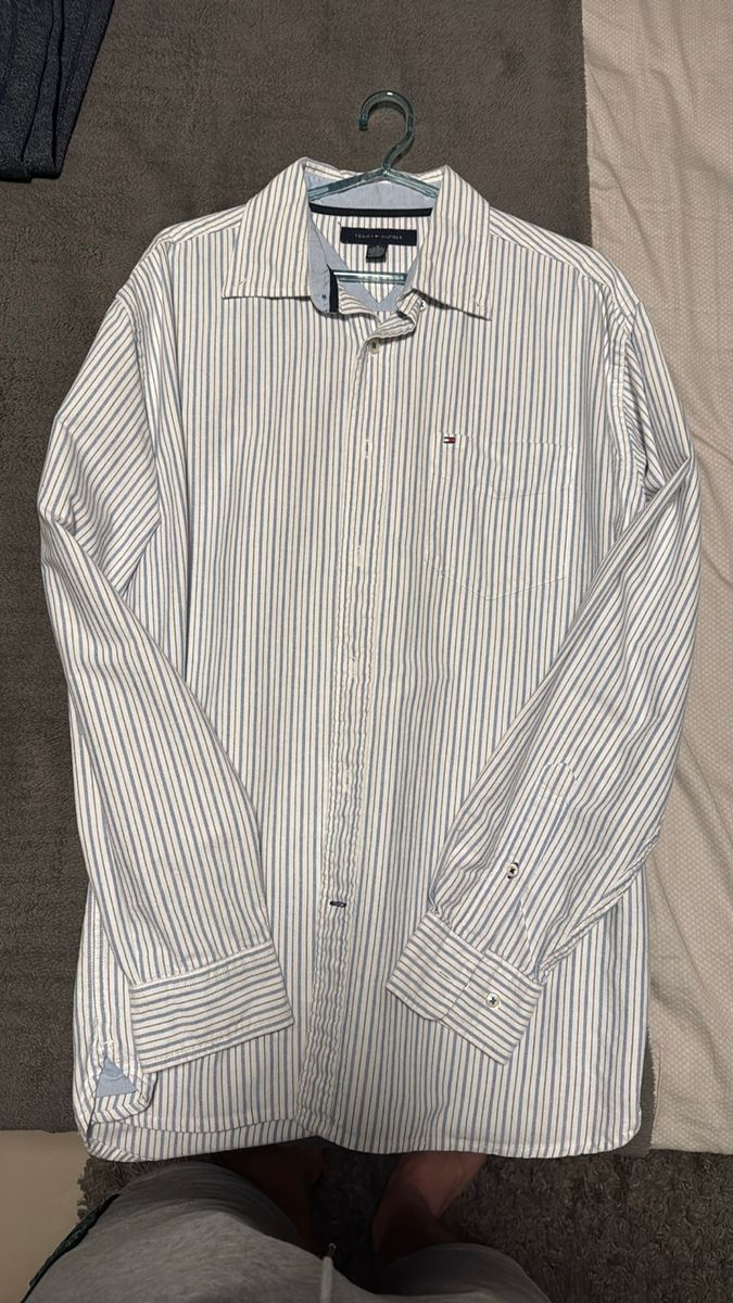 Camisa Tommy Hilfinger Listrada Branca | Camisa Masculina Tommy ...
