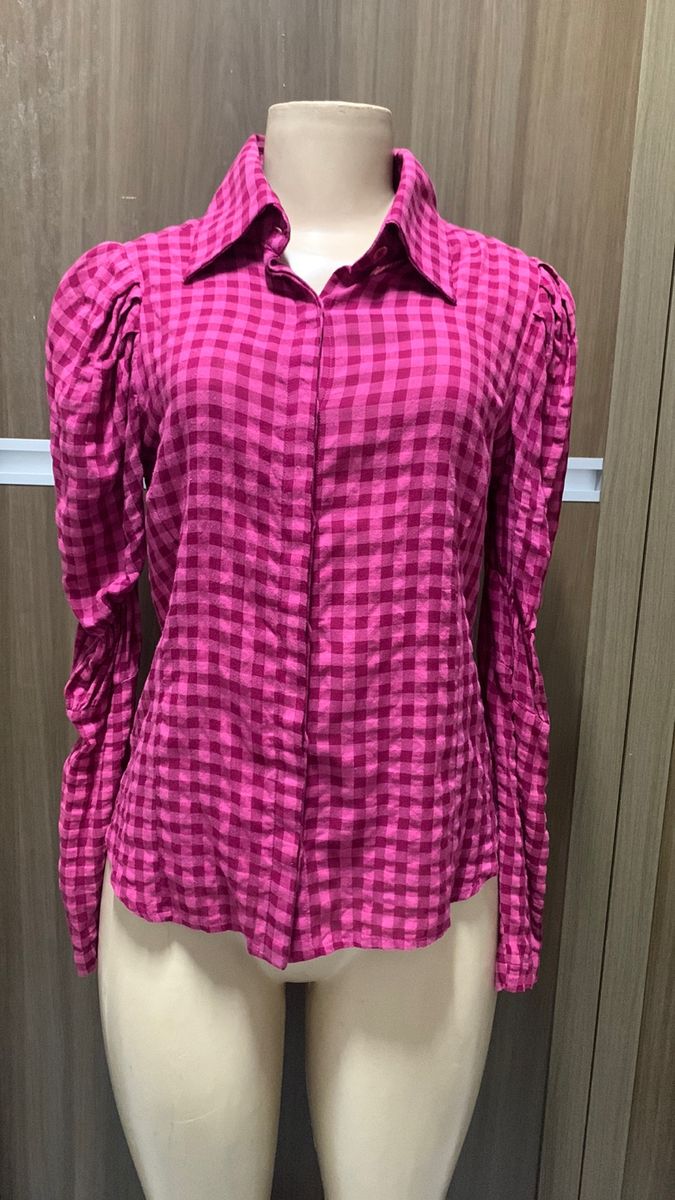 Camisa Xadrez Rosa Shoulder | Camisa Feminina Shoulder Usado 84725234 ...