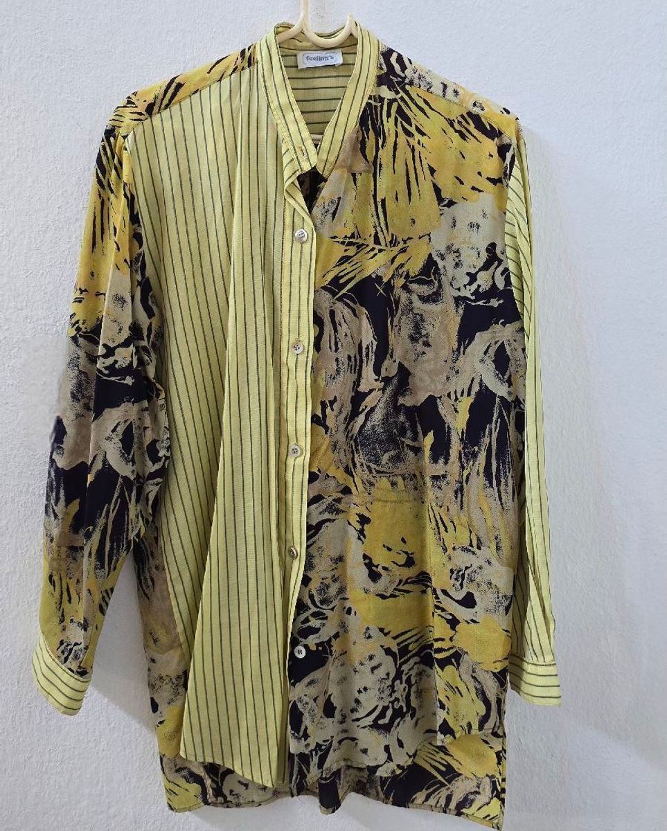 Camisao Estilo Celine 90s Oversized G Viscose Manga Longa Gola Padre ...