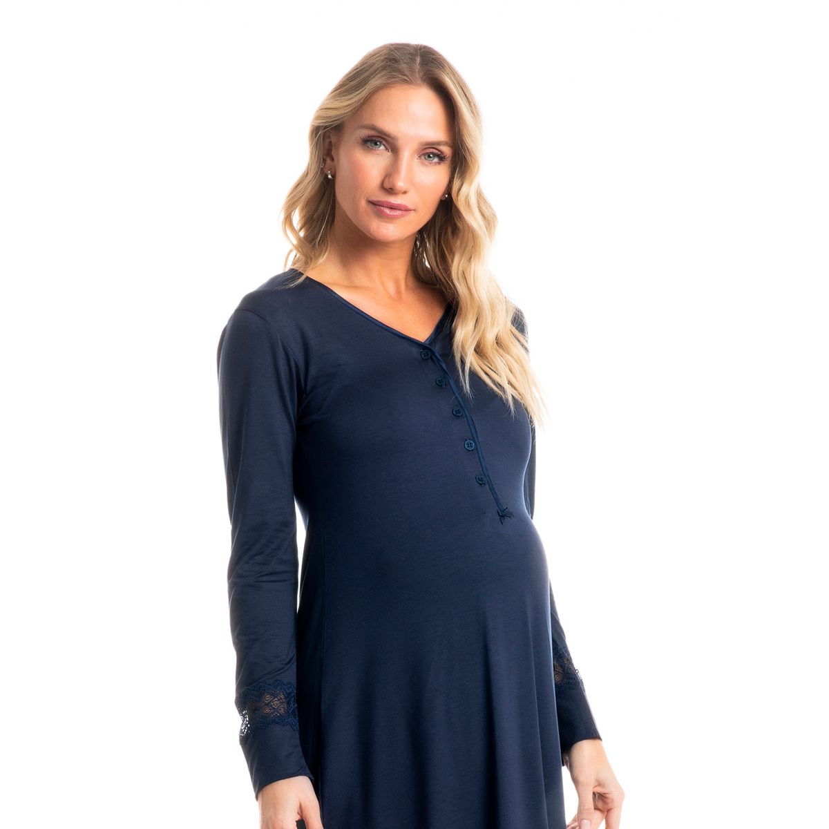 Camisão Maternidade Curto Manga Longa Abotoado Vera | Daniela Tombini ...