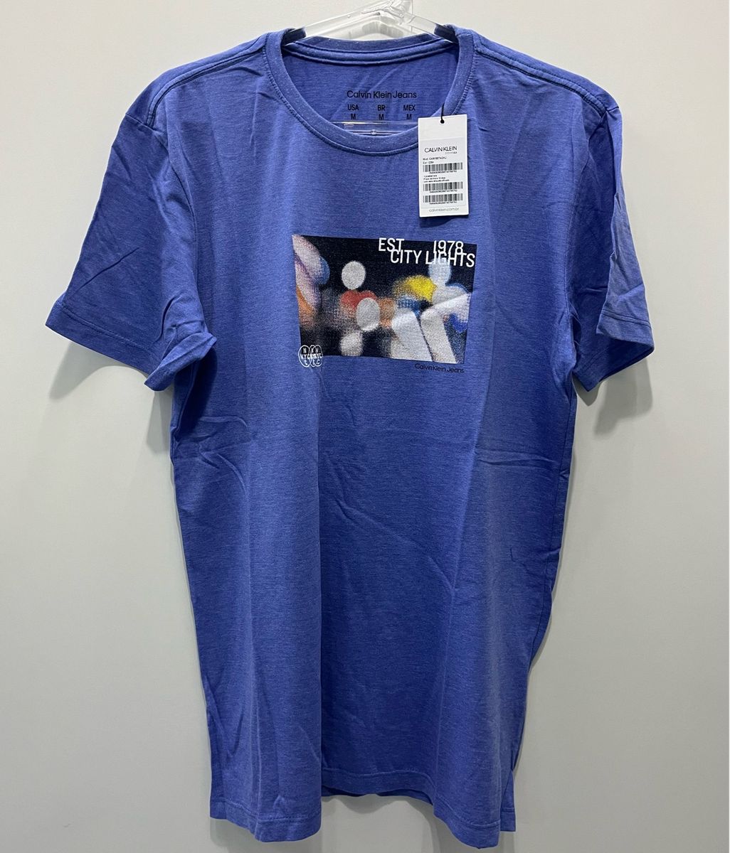 Camiseta Calvin Klein Azul City Lights Nova Original | Camisa Masculina ...