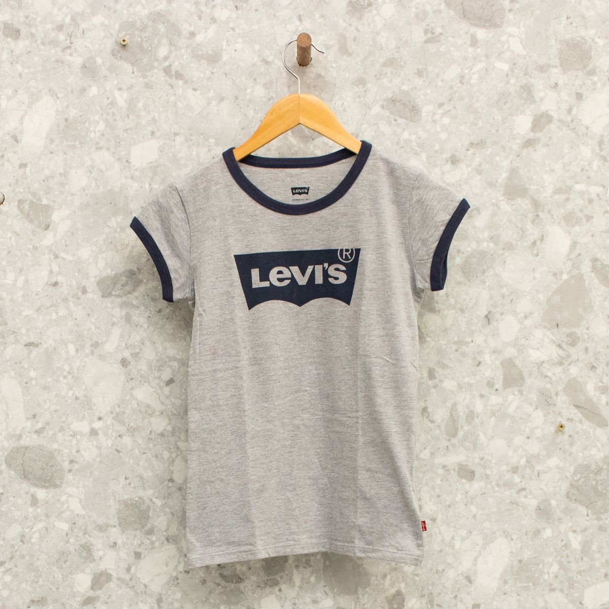 Camiseta Cinza e Azul Lettering Levi's | Camiseta Feminina Levi's Usado ...