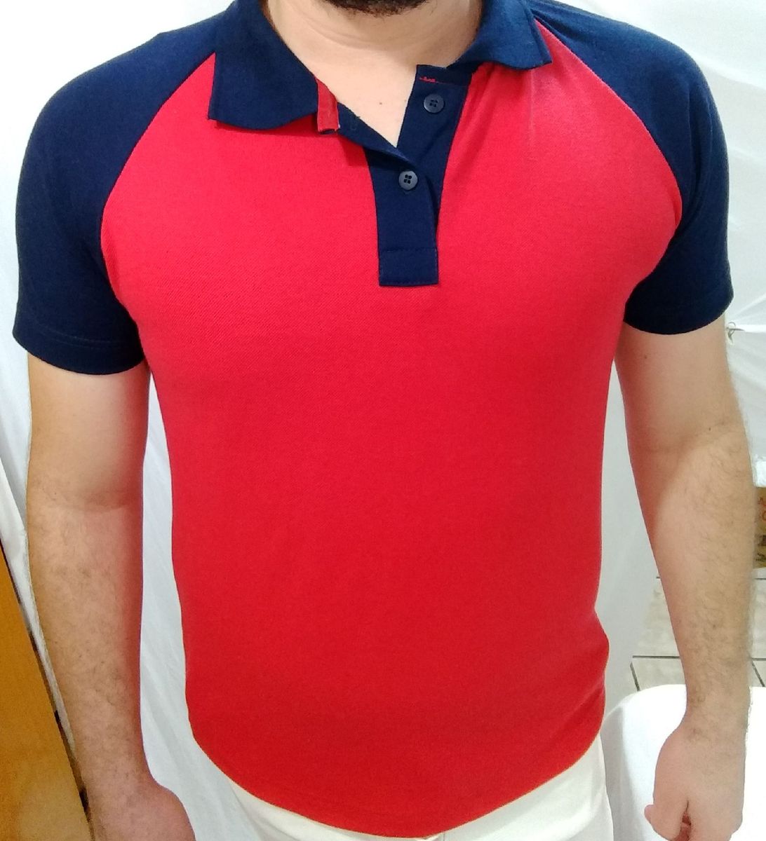 Camiseta Polo Raglan Azul M. com Vermelho | Moda Praia Masculina ...