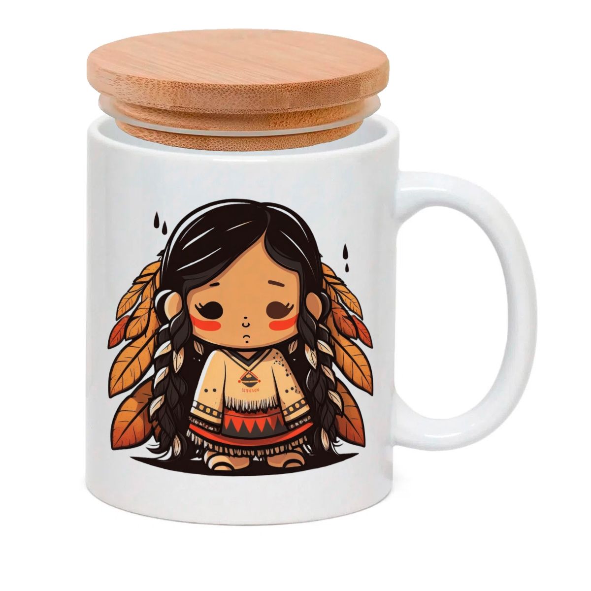 Caneca Porcelana com Tampa Bambu India Cute Fofa Menina | Móvel de ...
