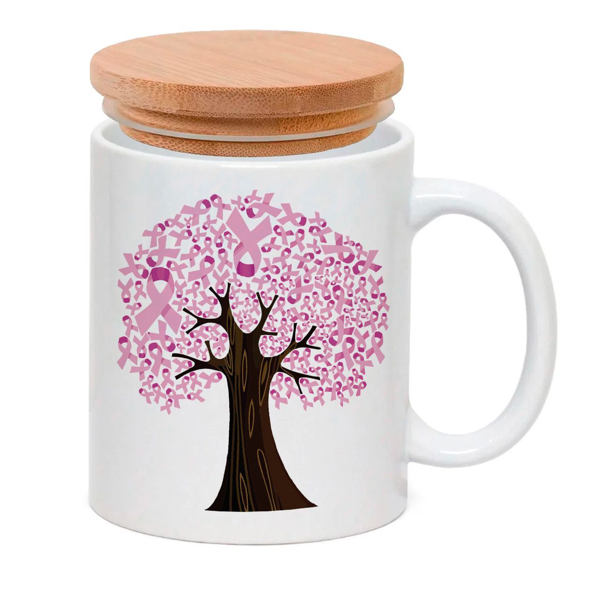 Caneca Porcelana com Tampa Bambu Outubro Rosa Arvore Rosa | Móvel de ...