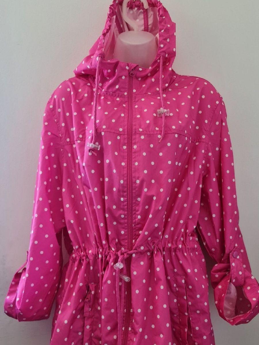 Capa de Chuva Tipo Parca Pink Poa Nylon Importada | Casaco Feminino ...