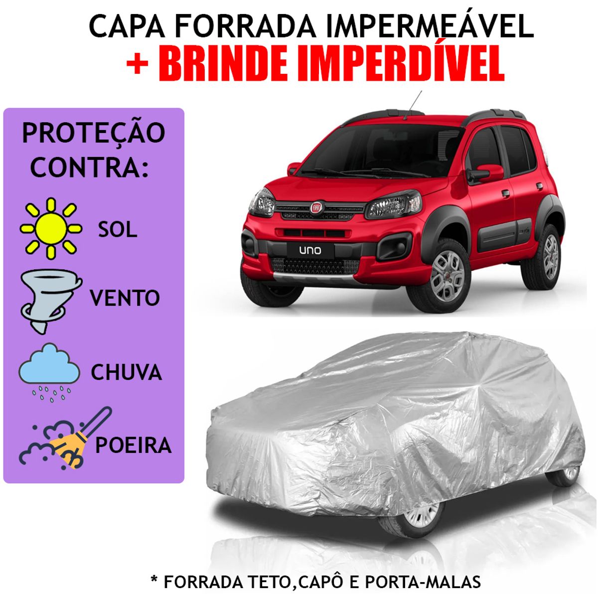 Capa para Cobrir Uno (todos Os Modelos) com Cadeado + Brinde | Carro ...