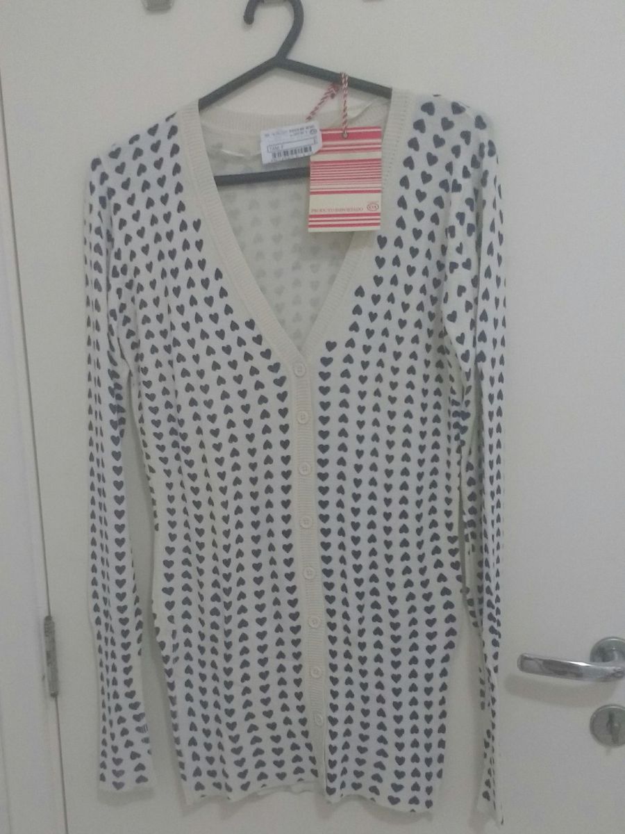 Cardigã Alongado de Corações | Casaco Feminino Clock House Nunca Usado ...