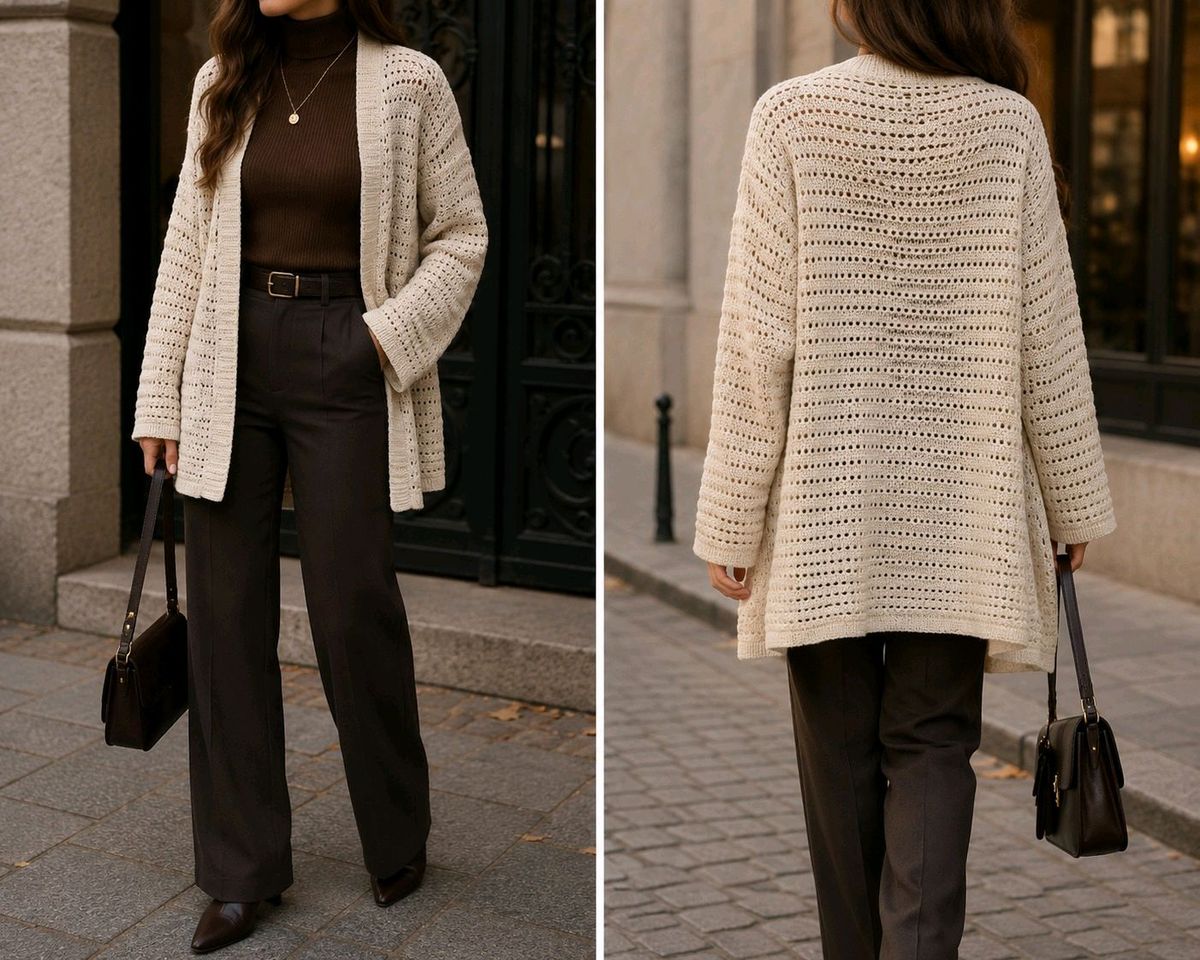 Cardigan Tricô Bege Trama Vazada M | Casaco Feminino Marisa Usado ...