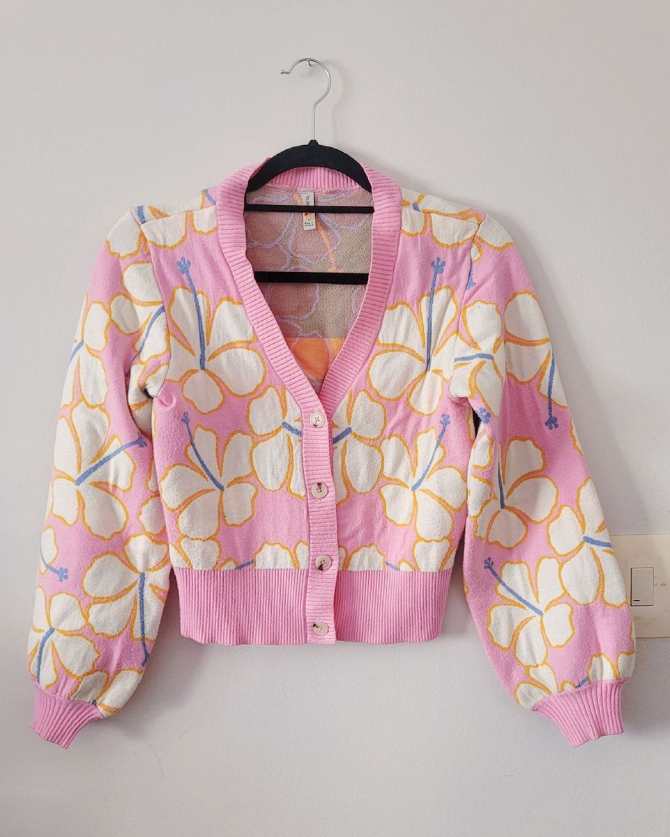 Cardigan Trico Rosa com Flores Bluesteel Renner | Casaco Feminino ...