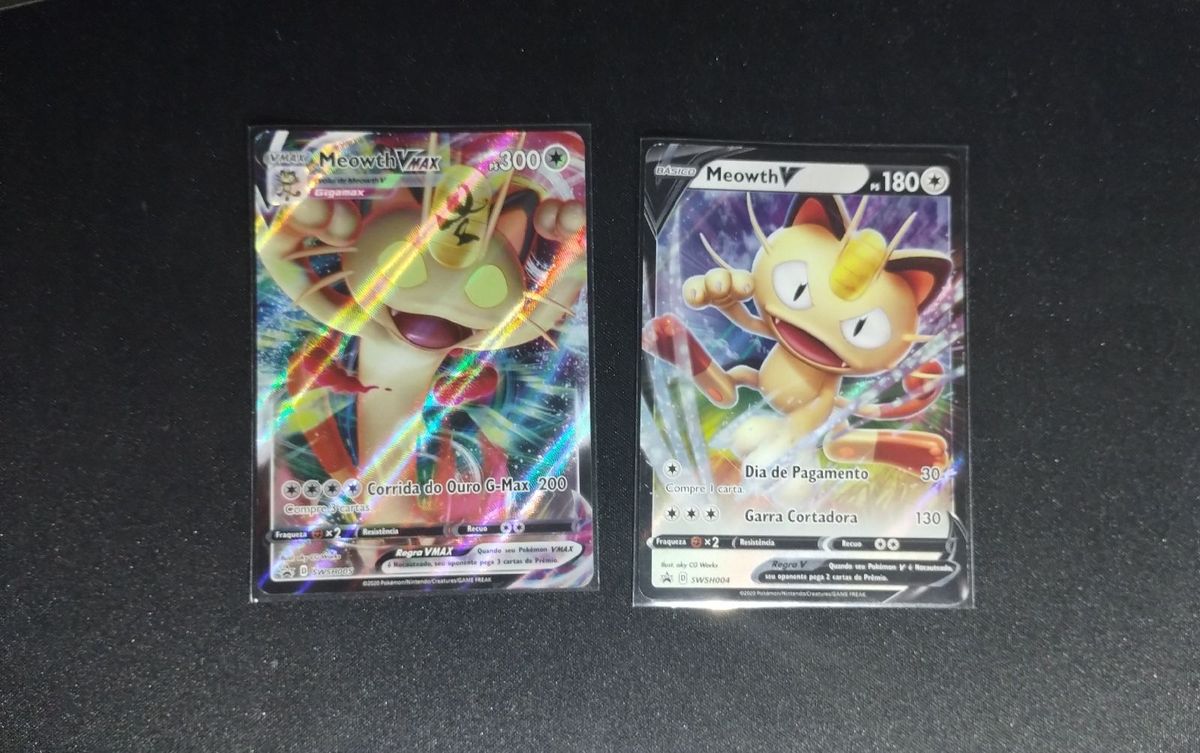 Cards Pokémon Meowth V e Vmax | Brinquedo para Bebês Pokemon Usado ...