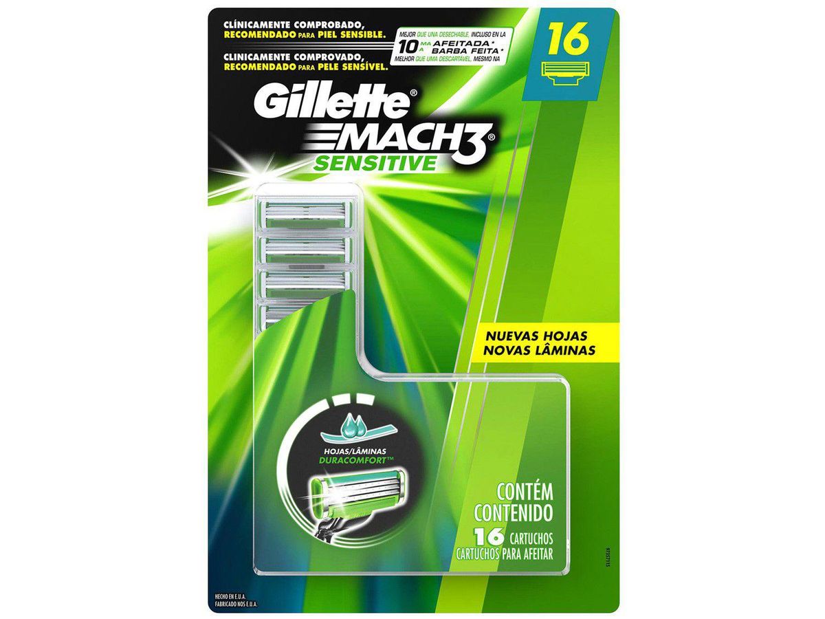 Carga Gillette Mach3 Sensitive Mach 3 Gilete com 16 Unidades | Produto ...