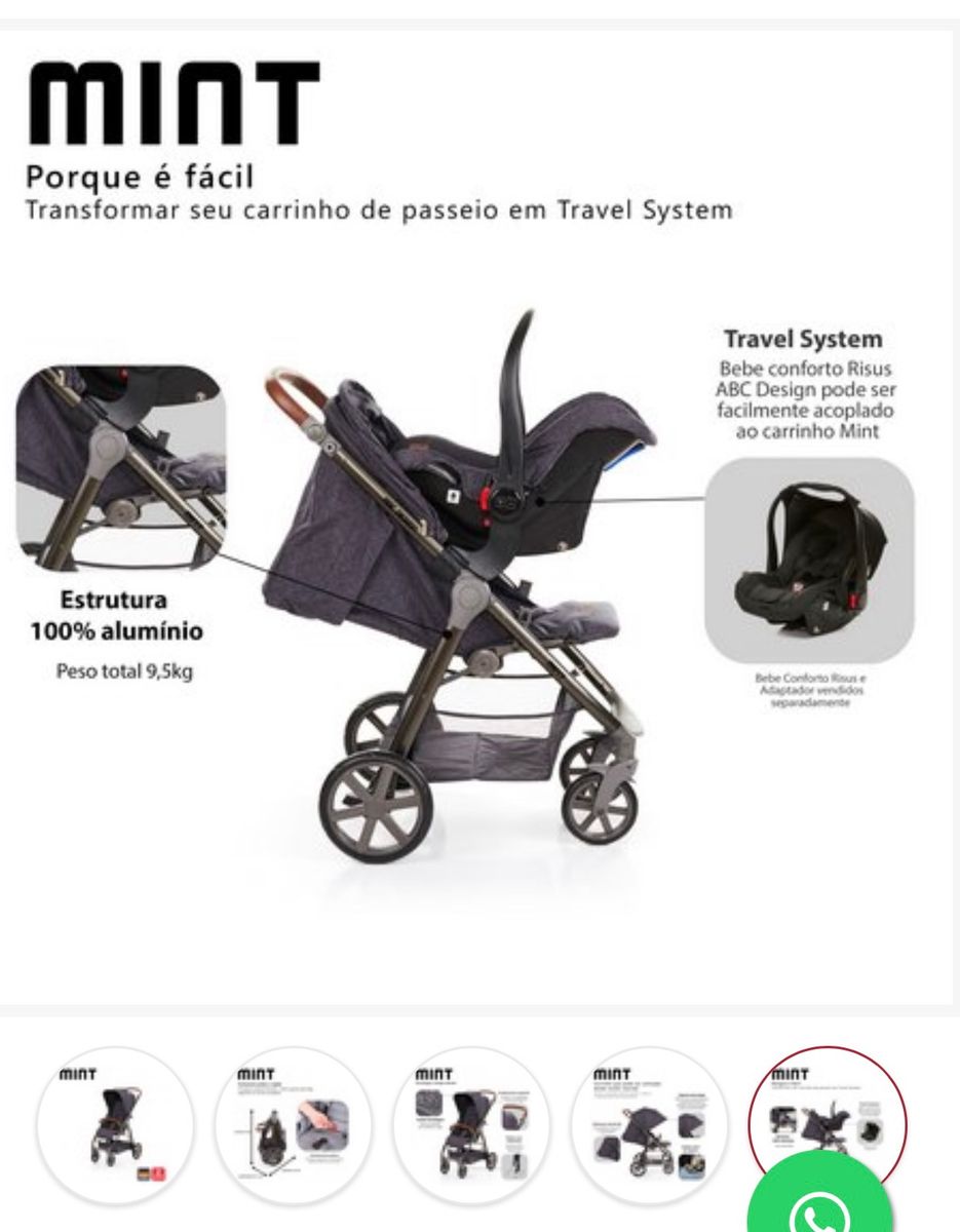Carrinho Mint, Bebê Conforto Risus e Isofix Abc Design | Carrinho de Bebê Abc Design Usado ...