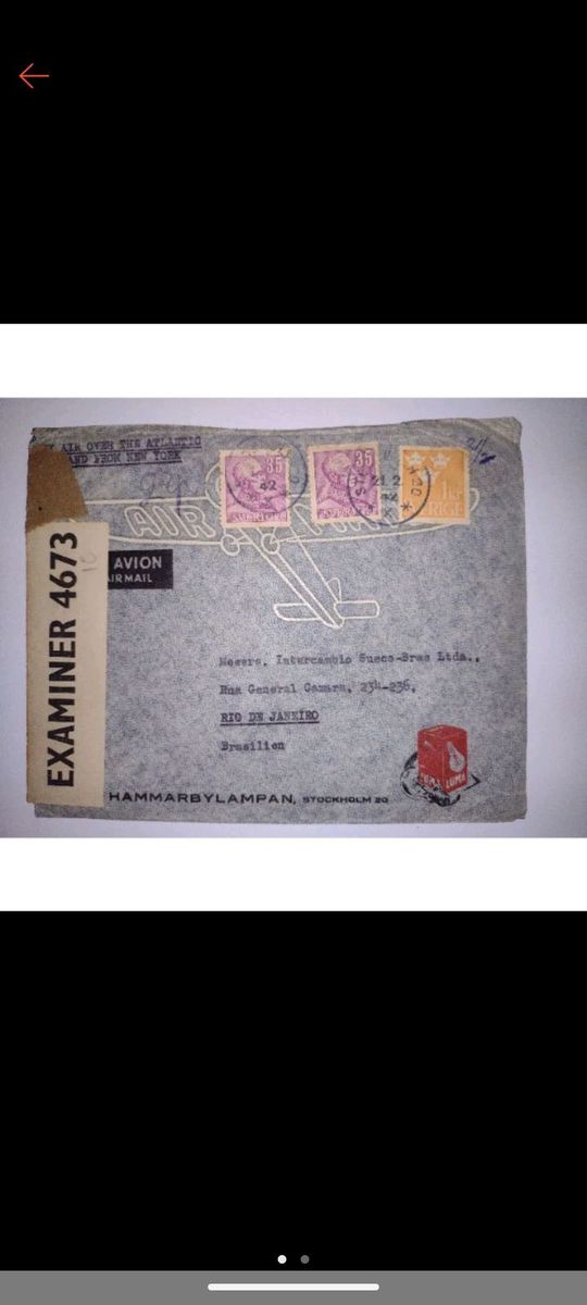 Carta Circulada com Tarja de Censurado 1932 Suécia para Brasil Carimbo ...
