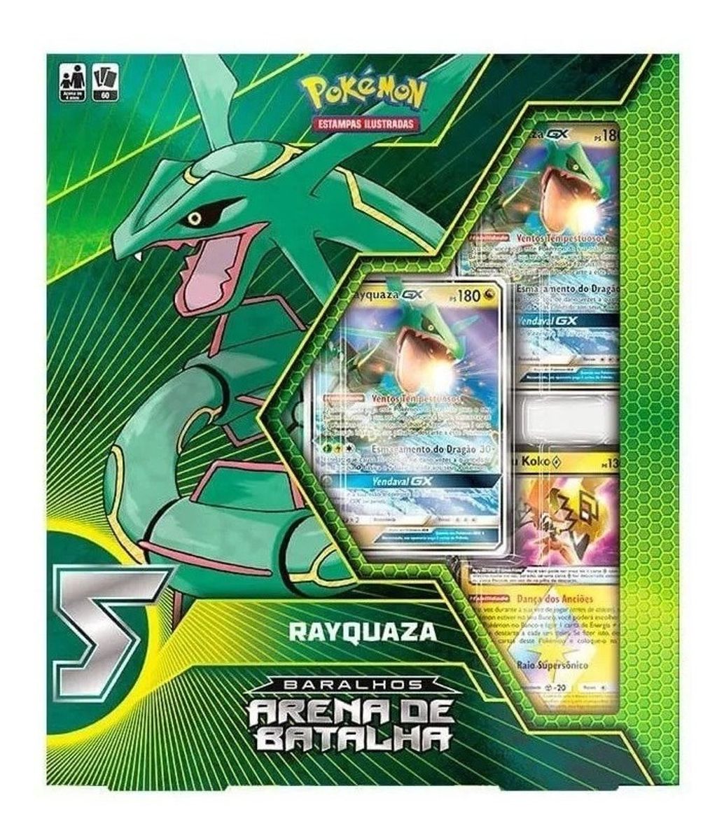 Carta Pokémon Box Arena de Batalha Rayquazaa Gx + Brinde | Brinquedo ...