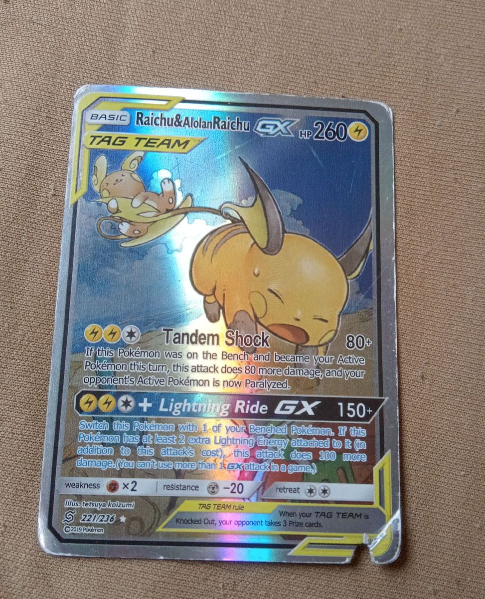 Cartinha Pokémon Raichu&alolanraichu Gx | Jogo de Tabuleiro Pokémon ...