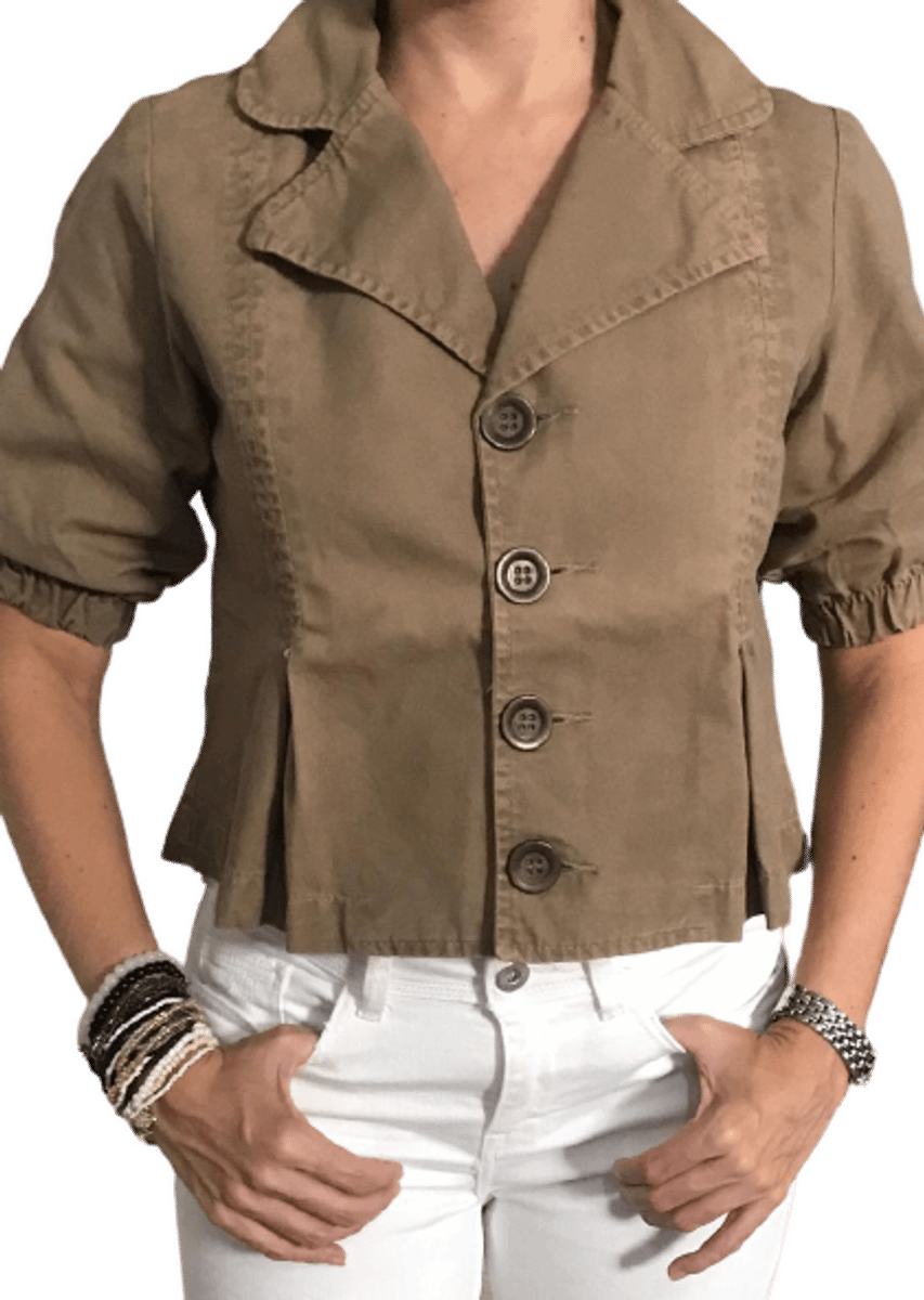 Casaco Casaquinho Estilo Jaqueta Jeans Bege Marrom Feranda ...