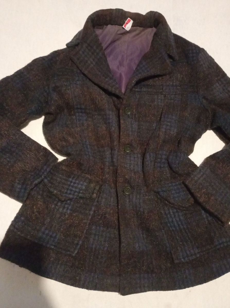 Casaco de Lã Batida Xadrez | Casaco Feminino Confecções Caxias Usado ...