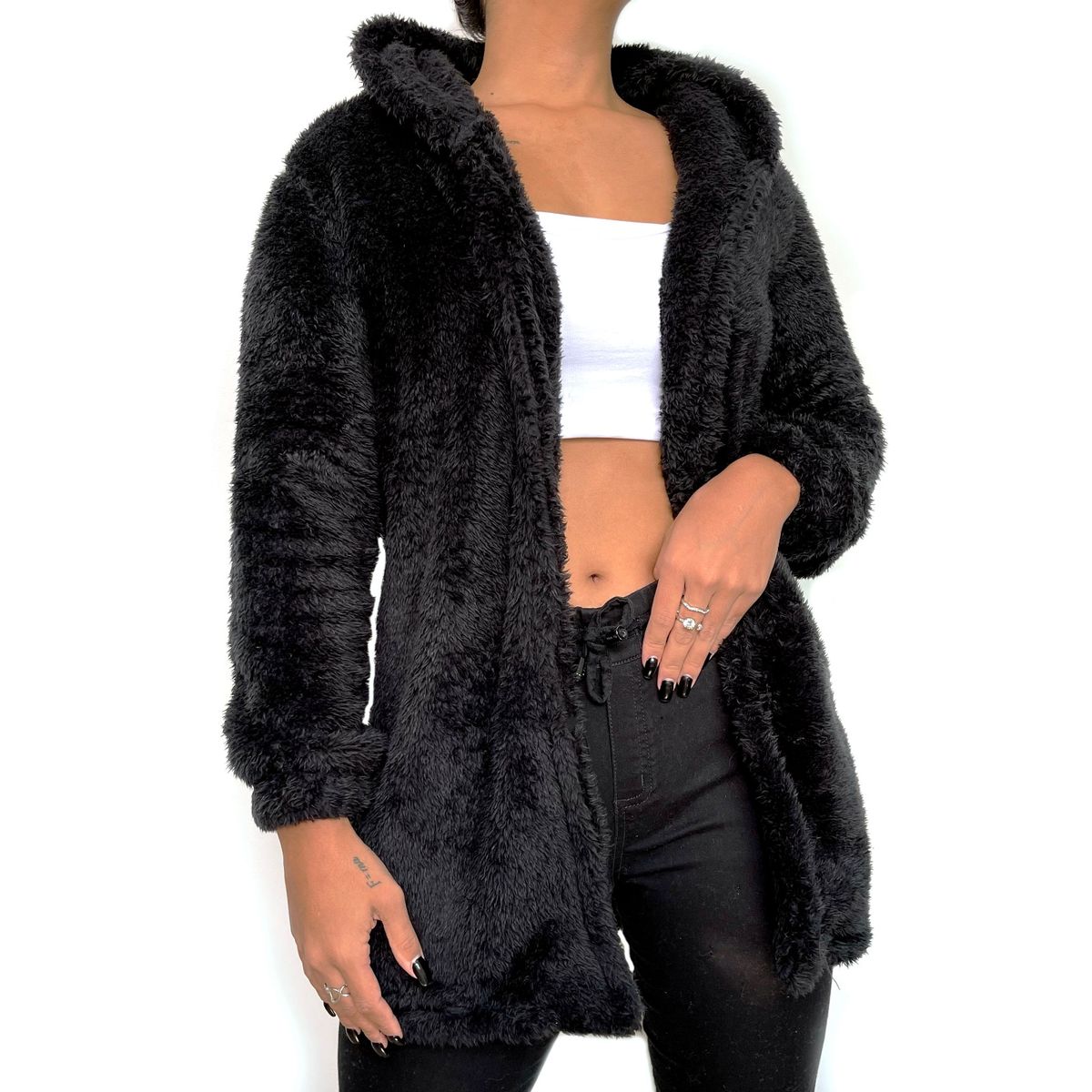 Casaco Feminino Teddy Bear Fofinho com Capuz Preto | Casaco Feminino ...