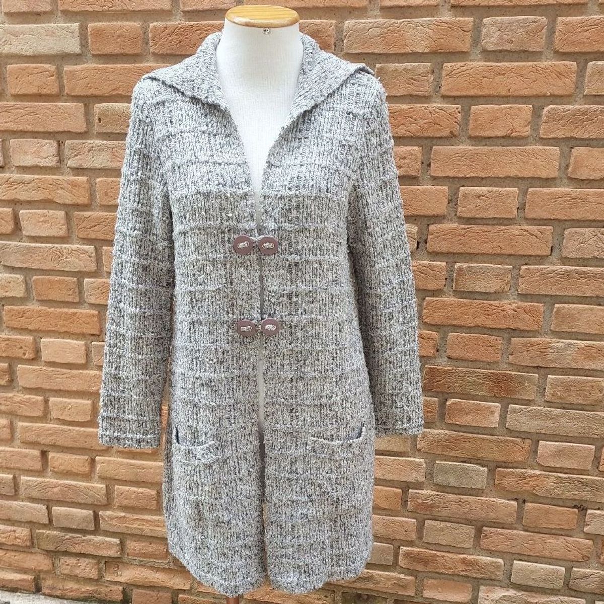 Casaco Sobretudo de Tricot Cinza Mescla - Tam M - Manooch | Casaco ...