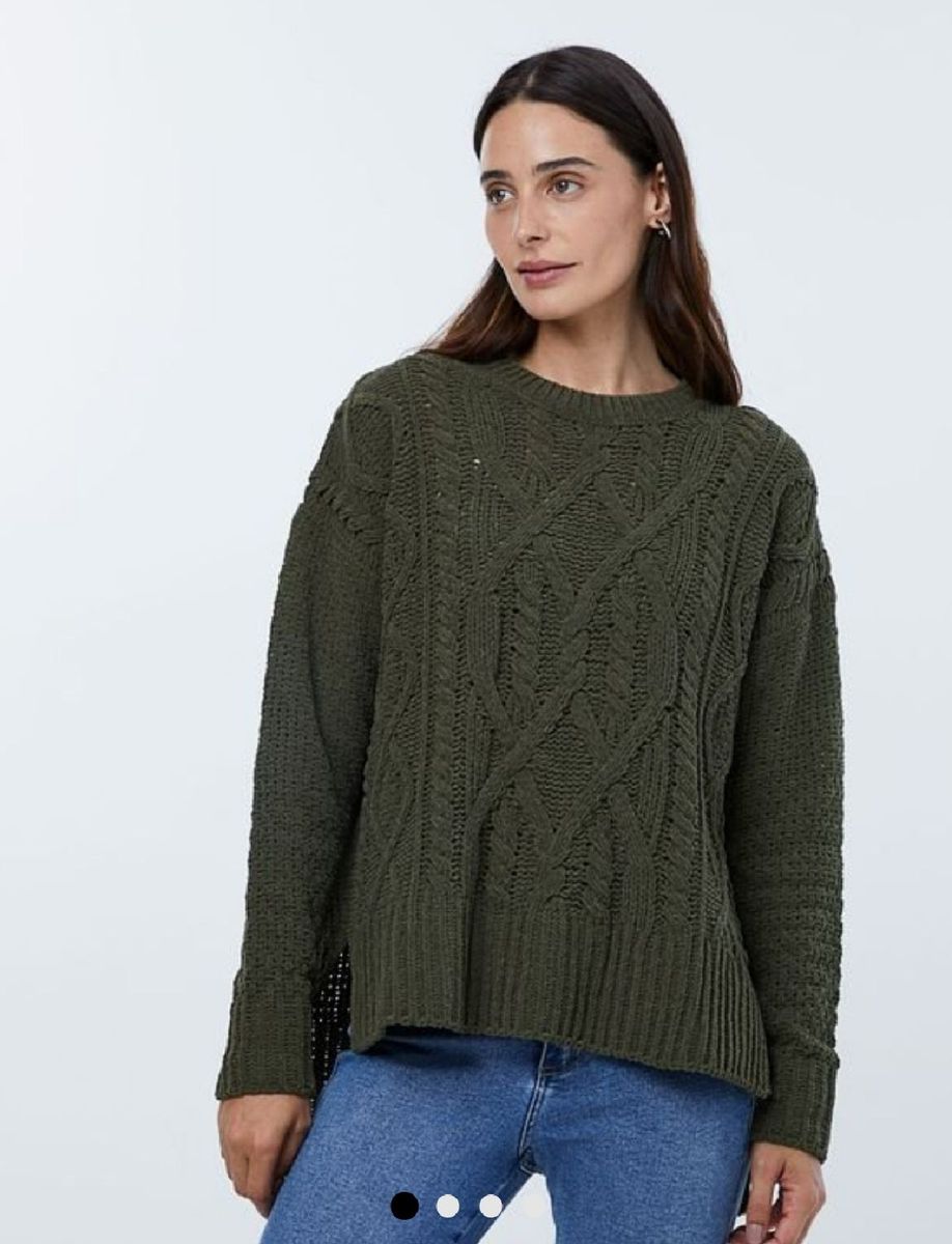 Casaco Tricot Verde Musgo | Ashua Plus Size | G | Casaco Feminino Ashua ...