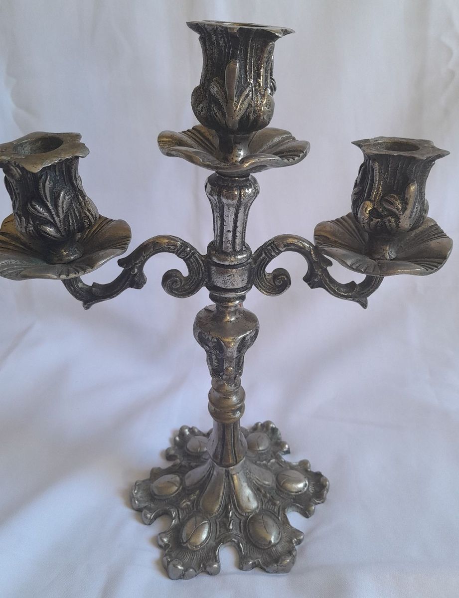 Castiçal Candelabro Antigo em Prata 90 | Produto Vintage e Retro ...