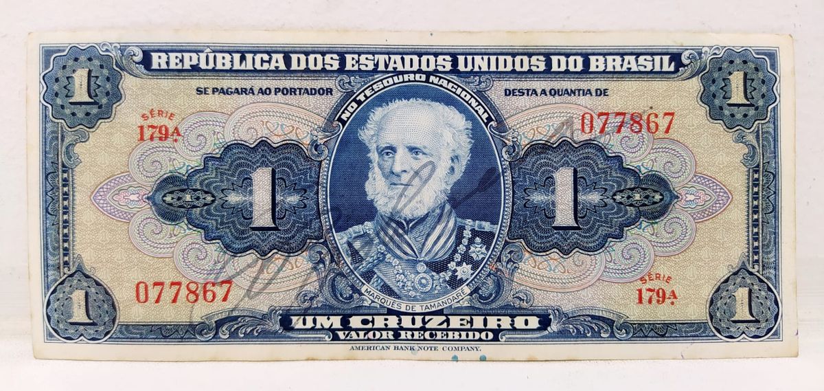 Cédula Nota 1 Um Cruzeiro Autografada - Séria 179a Marquês Tamandaré ...