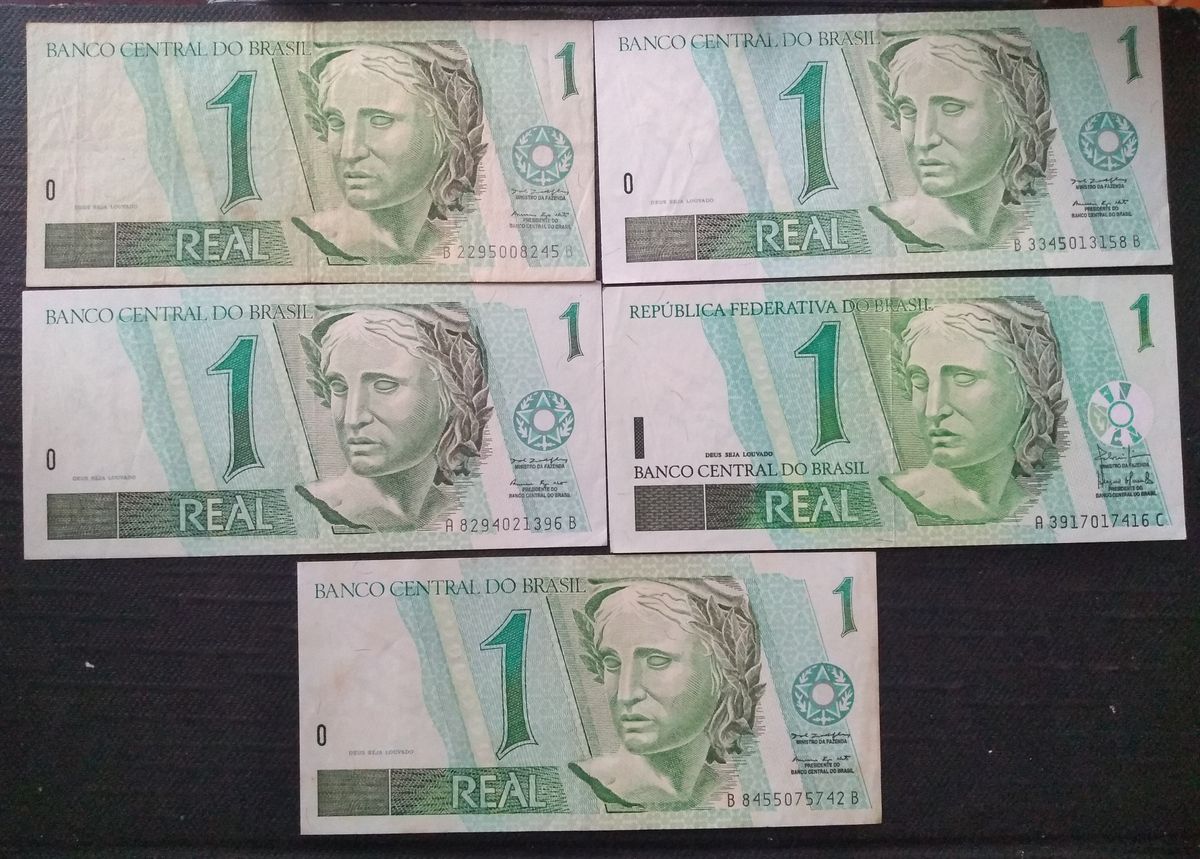Cédula Nota de 1 Real (colecionável) [valor da Unidade] - 5 Cédulas ...
