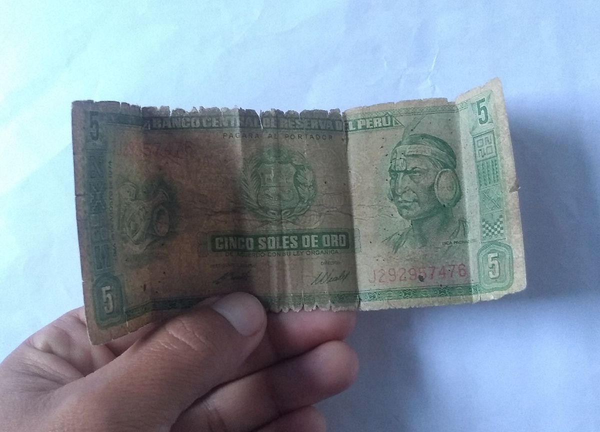 Cédula Peruana Antiga 5 Soles de Oro Ano 1974 Rara | Produto Vintage e ...
