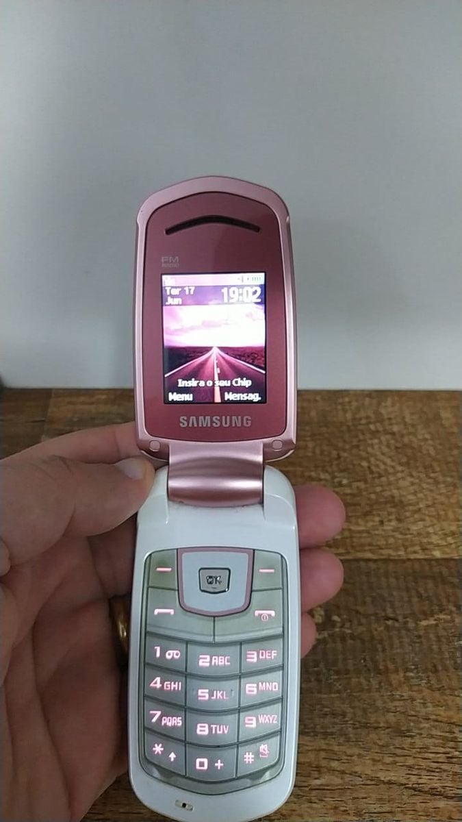 Celular Antigo Samsung Branco/rosa C/ Flip (abre e Fecha) e Teclado ...