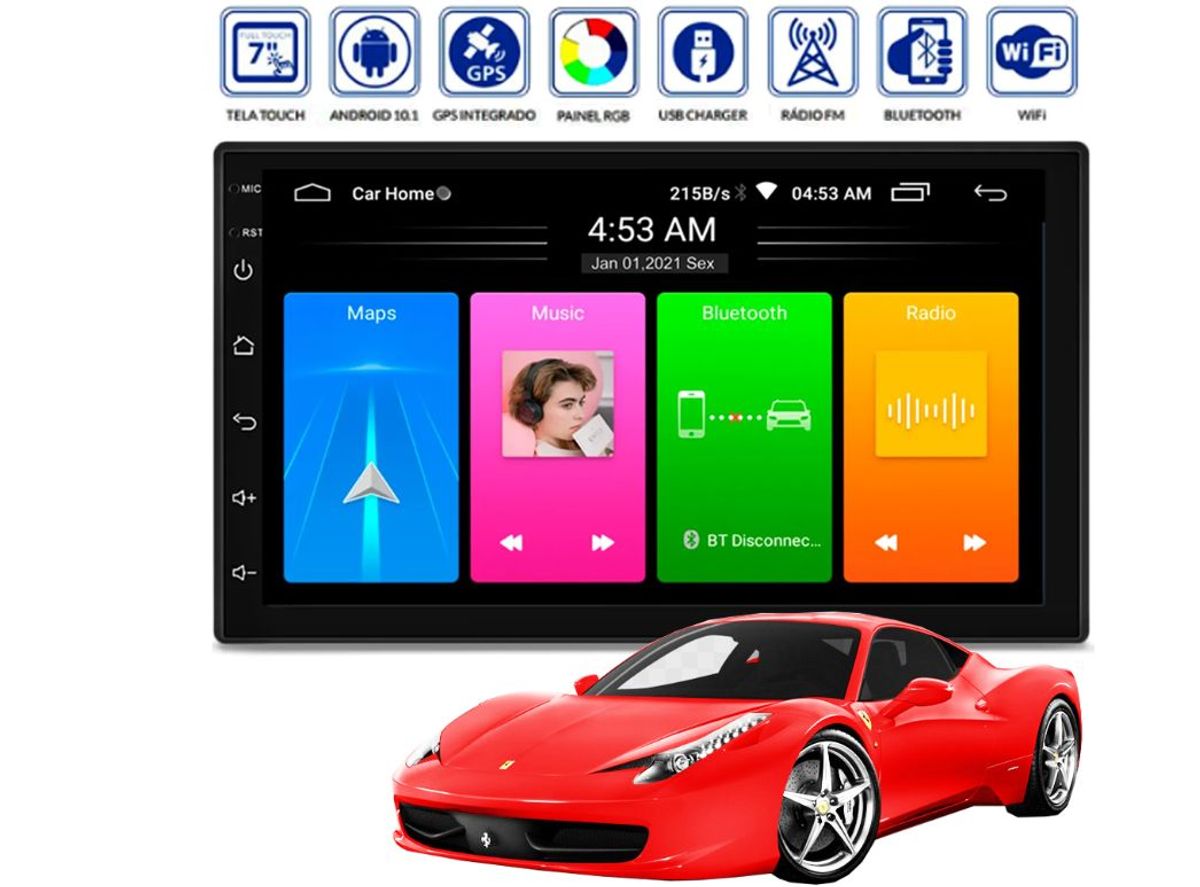 Central Multimídia 2din Universal 7 Polegadas Android Bluetooth Gps ...