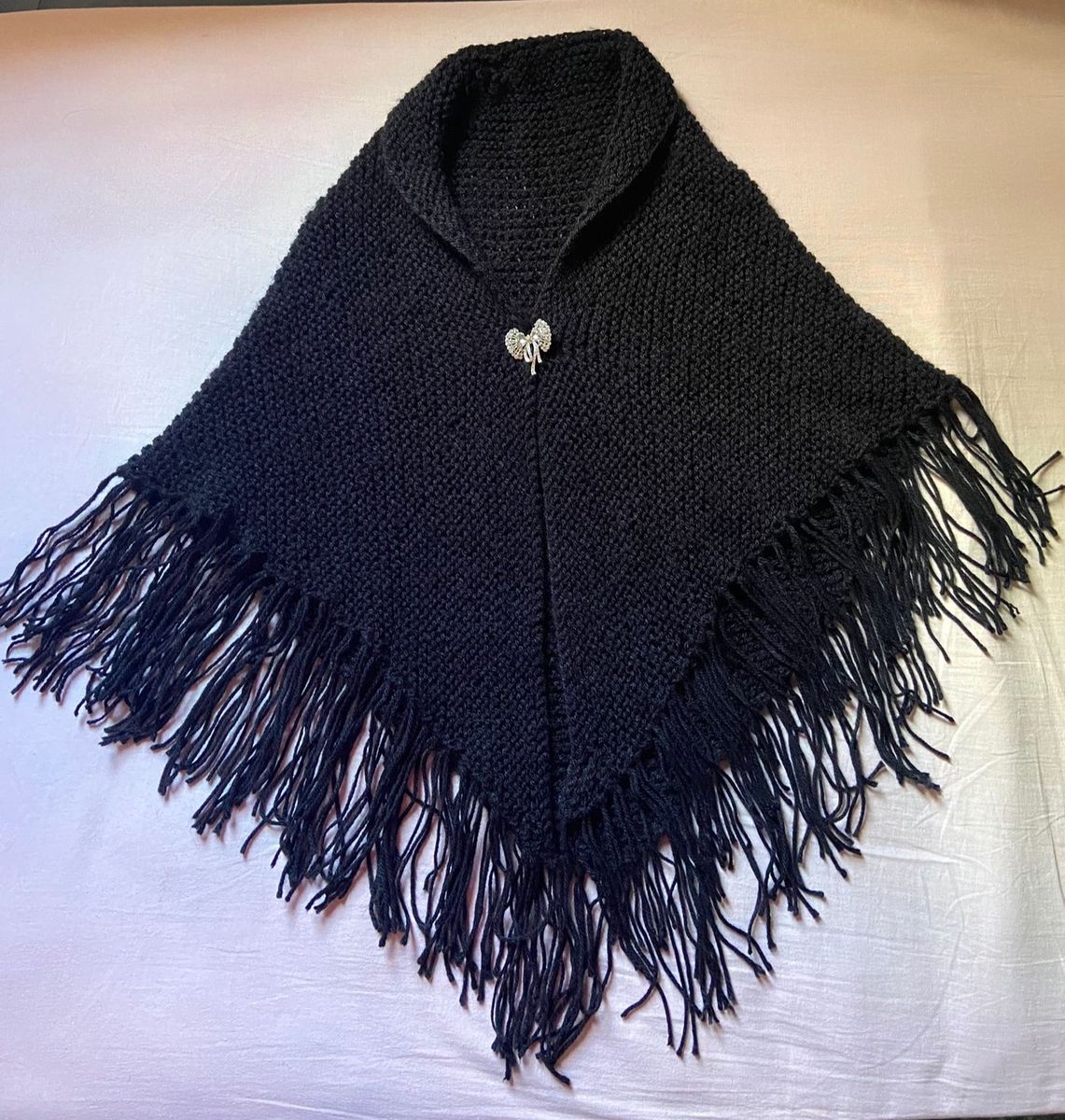 Chale Preto em Tricô Feito a Mão | Blusa Feminina Nunca Usado 74656400 ...