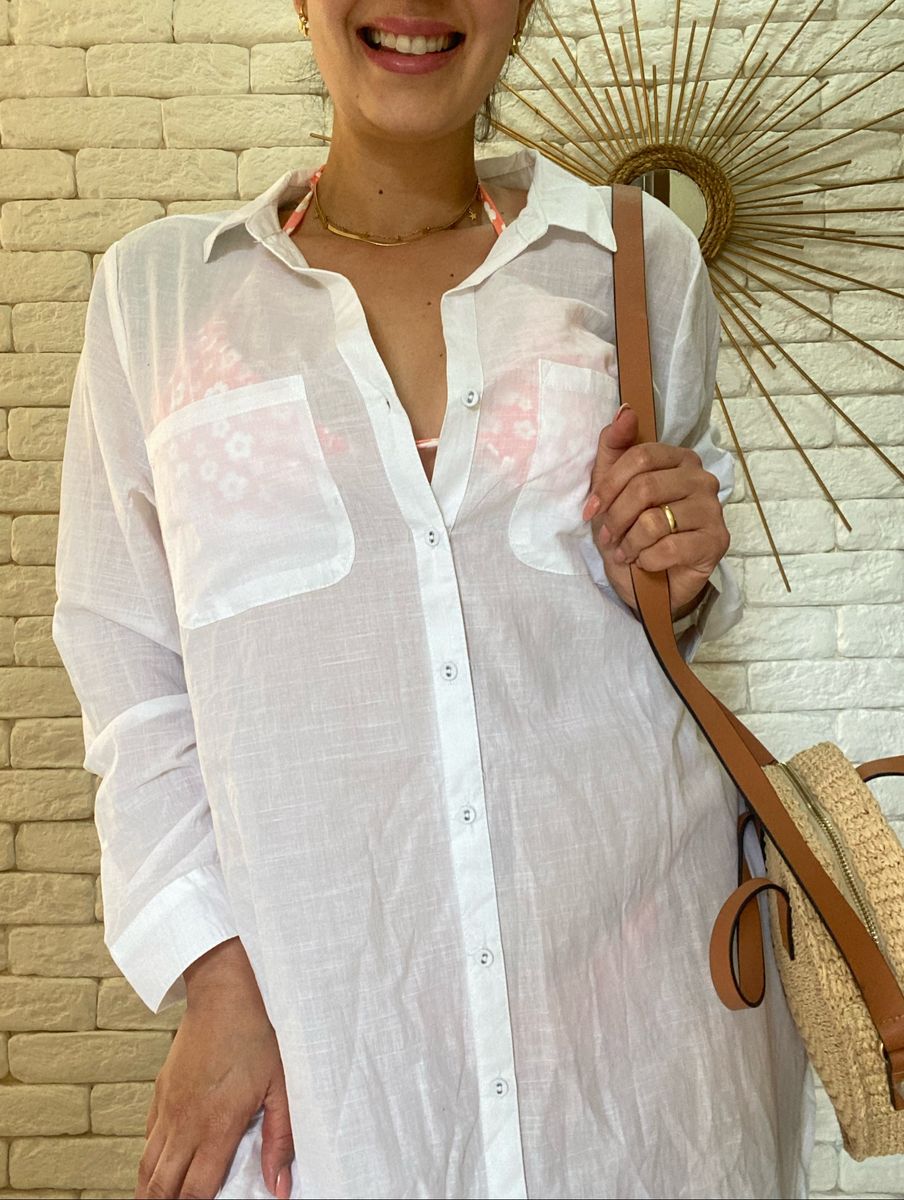 Chamisse Branca com Botões | Camisa Feminina Nunca Usado 75930533 | enjoei