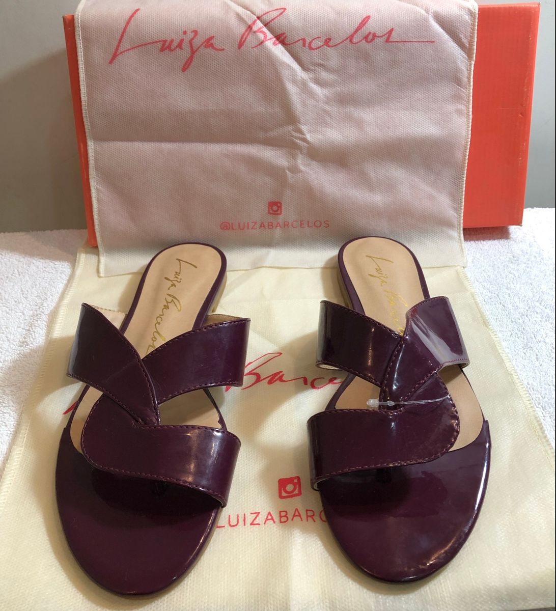 Chinelo 36 Luiza Barcelos Marrom Verniz Rasteira Couro Legítimo ...