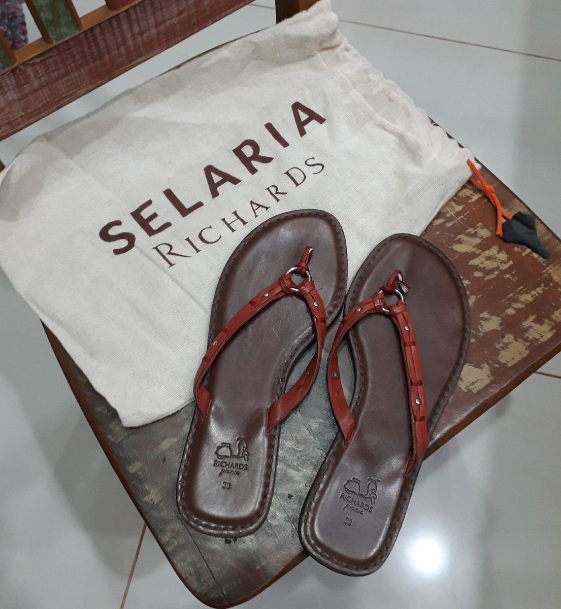 Chinelo Couro Richards Selaria | Rasteira Feminina Richards Usado 72701887 | enjoei