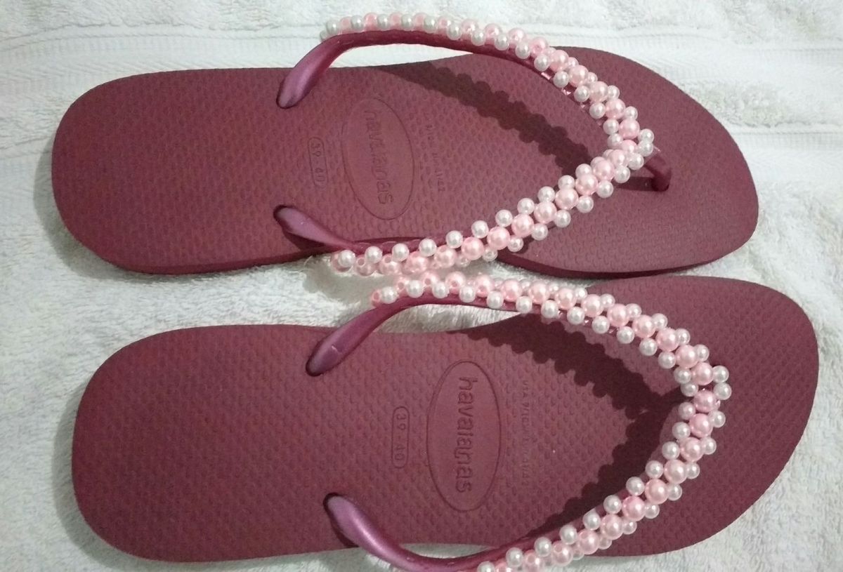 Chinelo Havaianas Cor Beterraba Cor Pérola Rosa e Branca Tam 40 | Moda ...