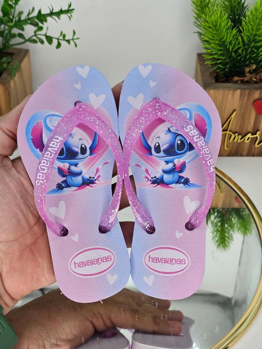 Chinelo Tipo Havaianas Lilo&stich Infantil - Cor: Rosa Claro - Tam: 25 ...