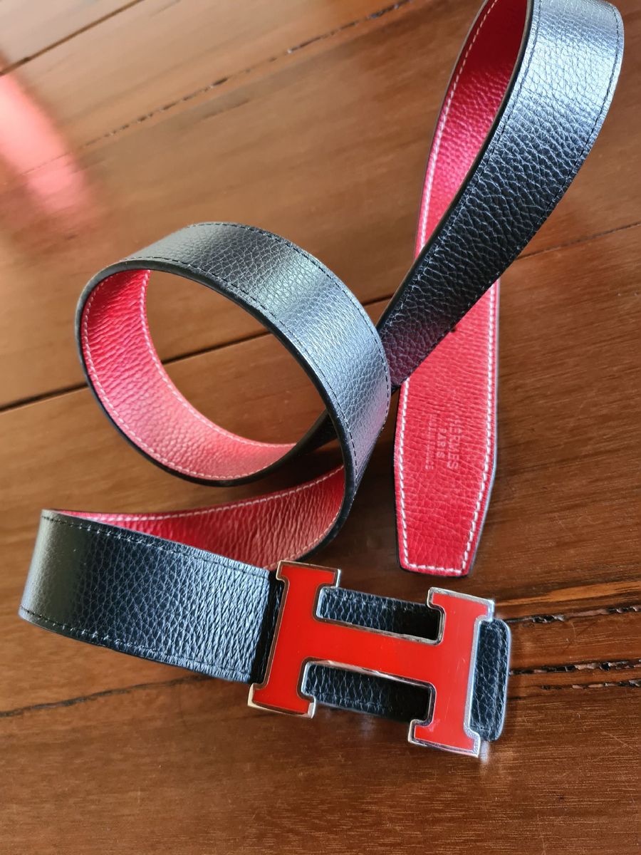 Cinto H Dupla Face Preto e Vermelho. Basta Inverter a Fivela! Duplo Uso ...