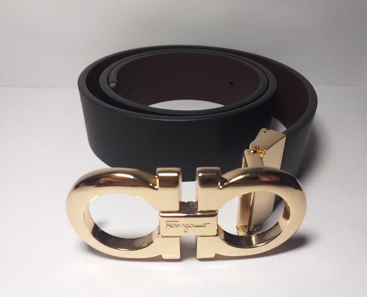Cinto Masculino Salvatore Ferragamo Couro Legítimo Bovino Preto Fivela ...